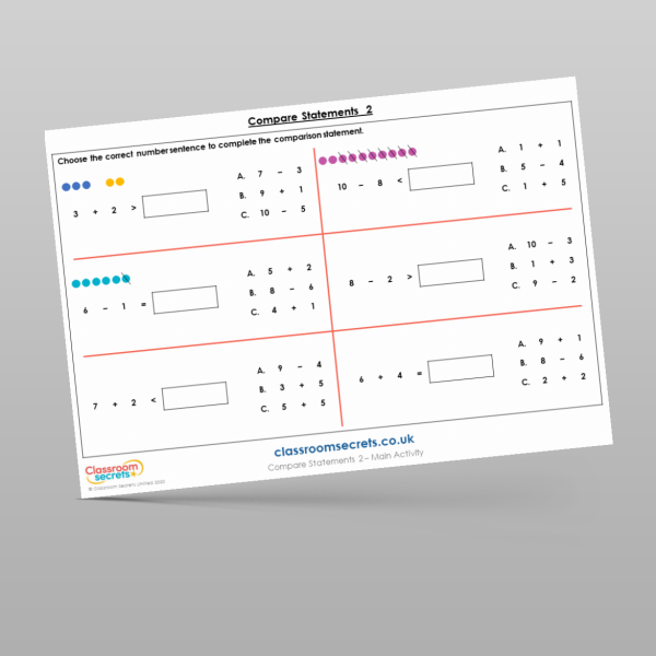 Year 1 Compare Statements 2 Main Activity Resource | Classroom Secrets