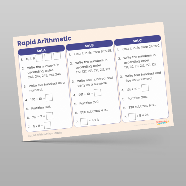 Year 4 Autumn Week 2 Rapid Arithmetic Resource | Classroom Secrets