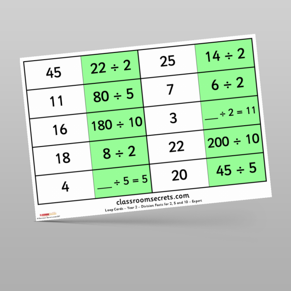 2 5 And 10 Division Facts Loop Cards Resource | Classroom Secrets