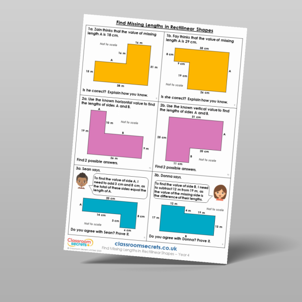 Year 4 Find Missing Lengths In Rectilinear Shapes Reasoning And Problem Solving Resource ...