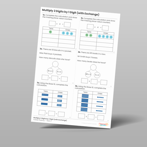 Year 3 Multiply 2 Digits By 1 Digit With Exchange Varied Fluency ...