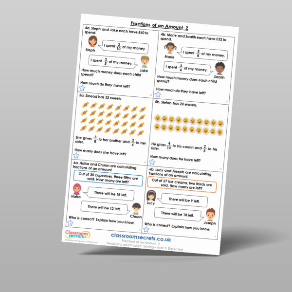 Year 3 Fractions Of An Amount 2 Reasoning And Problem Solving Resource | Classroom Secrets