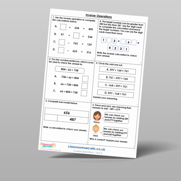 Year 3 Inverse Operations Mixed Activity Resource | Classroom Secrets
