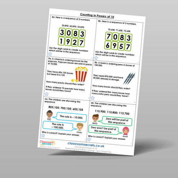 Year 5 Counting In Powers Of 10 Reasoning And Problem Solving Resource Classroom Secrets