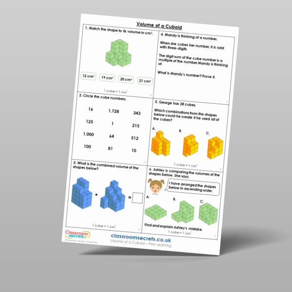 Year 6 Volume Of A Cuboid Prior Learning Resource | Classroom Secrets