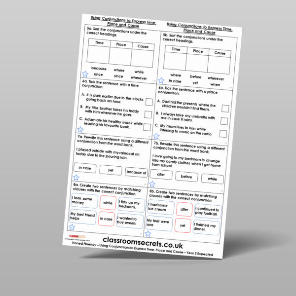 Year 3 Using Conjunctions To Express Time Place And Cause Varied ...