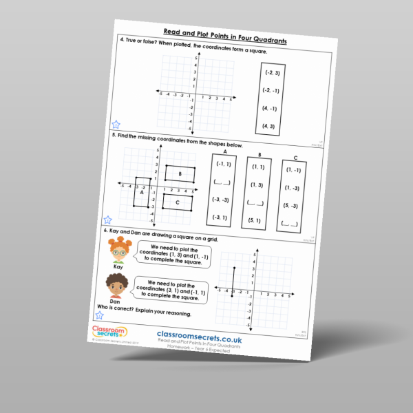 Year 6 Read And Plot Points In Four Quadrants Homework Resource | Classroom Secrets