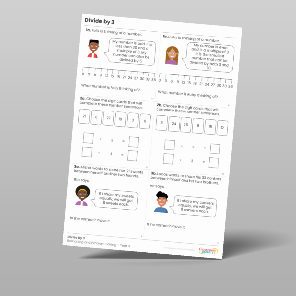 Year 3 Divide By 3 Reasoning And Problem Solving 2 Resource | Classroom ...