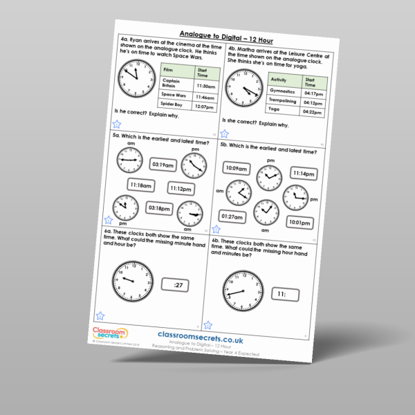 Year 4 Analogue To Digital 12 Hour Reasoning And Problem Solving ...