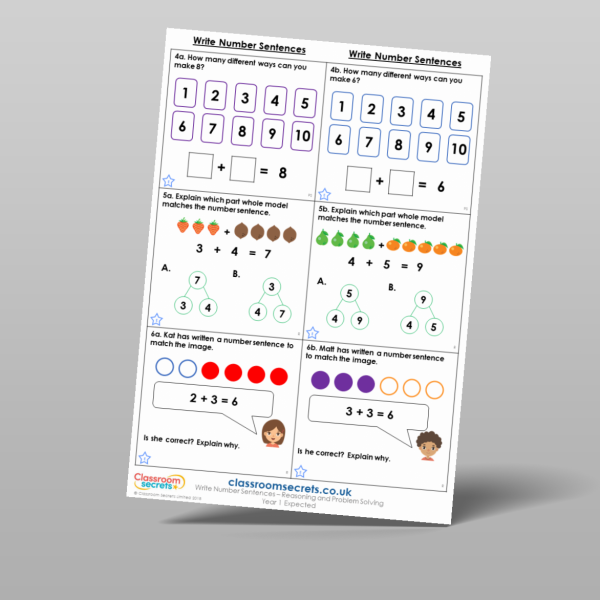 Year 1 Write Number Sentences Reasoning And Problem Solving Resource Classroom Secrets