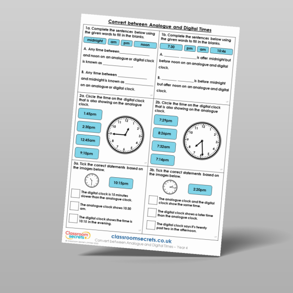 Year 4 Convert Between Analogue And Digital Times Varied Fluency ...