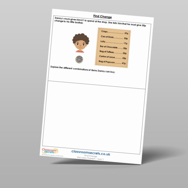 Year 2 Find Change Discussion Problem Resource | Classroom Secrets