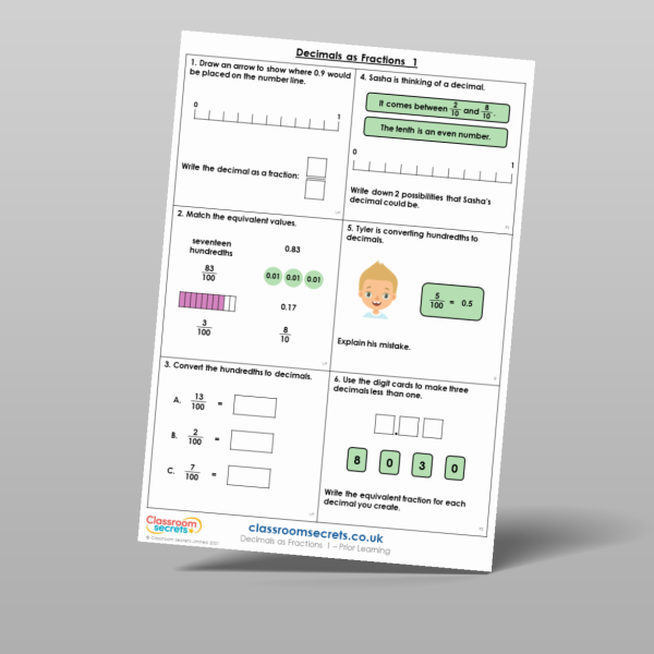 Year 5 Decimals As Fractions 1 Prior Learning Resource | Classroom Secrets