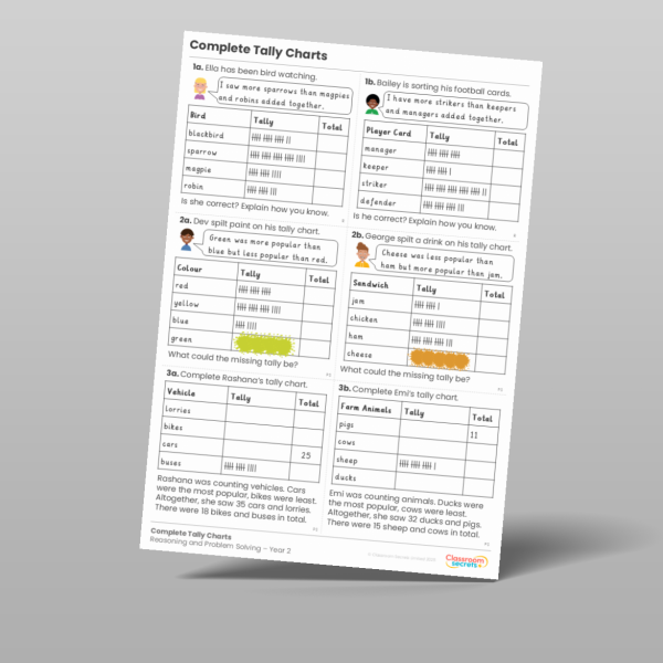 Year 2 Complete Tally Charts Reasoning And Problem Solving Resource ...