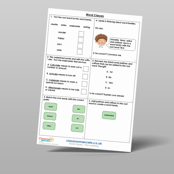 Year 5 Word Classes Prior Learning Resource | Classroom Secrets