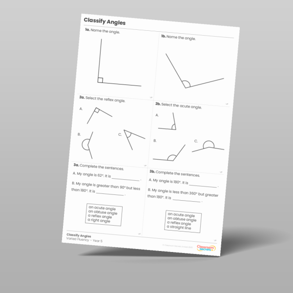 Year 5 Classify Angles Varied Fluency 2 Resource | Classroom Secrets