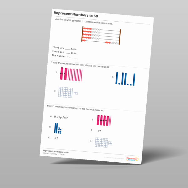 Year 1 Represent Numbers To 50 Varied Fluency Resource | Classroom Secrets