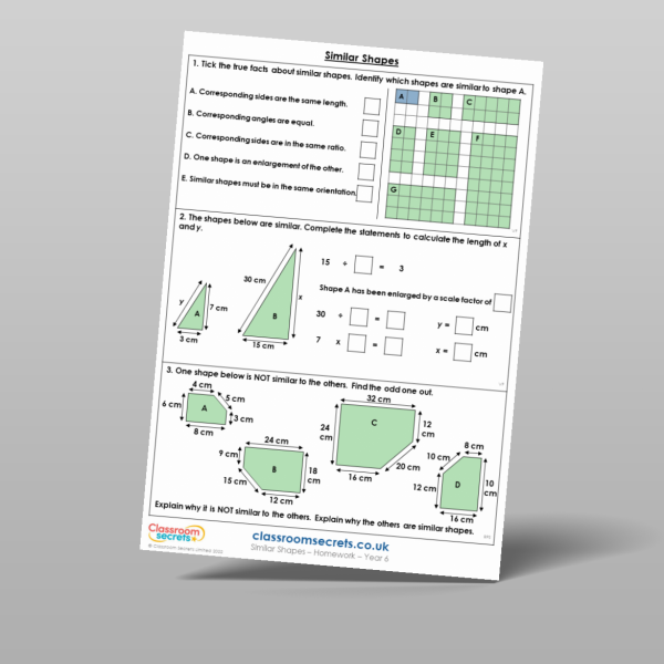 Year 6 Similar Shapes Homework Resource | Classroom Secrets