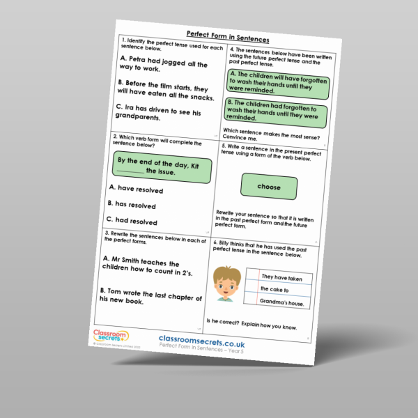 Year 5 Perfect Form In Sentences Mixed Activity Resource | Classroom ...