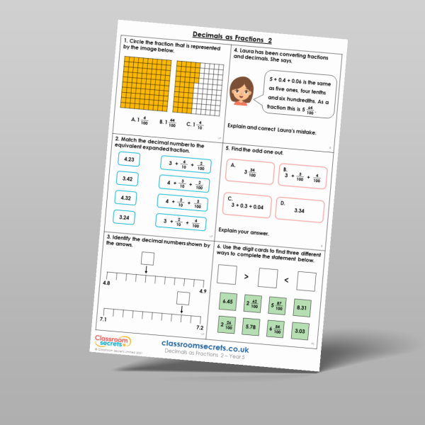 Year 5 Decimals As Fractions 2 Mixed Activity Resource | Classroom Secrets