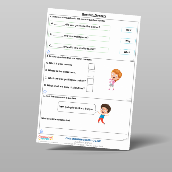 Year 1 Question Openers Homework Resource | Classroom Secrets