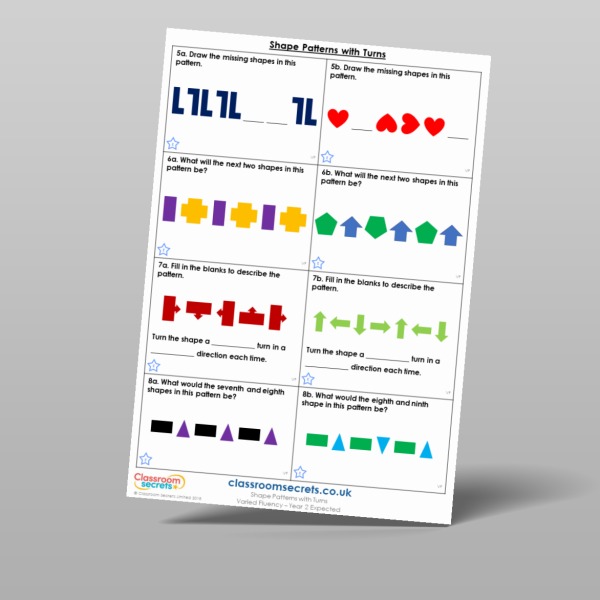 Year 2 Shape Patterns With Turns Varied Fluency Resource | Classroom ...