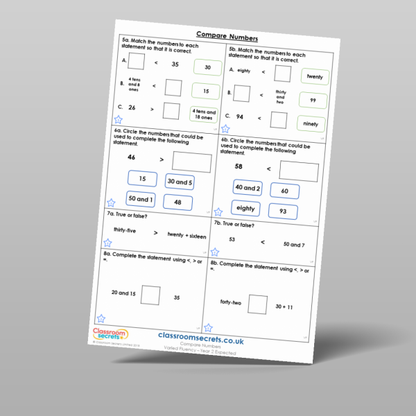 Year 2 Compare Numbers Varied Fluency Resource | Classroom Secrets