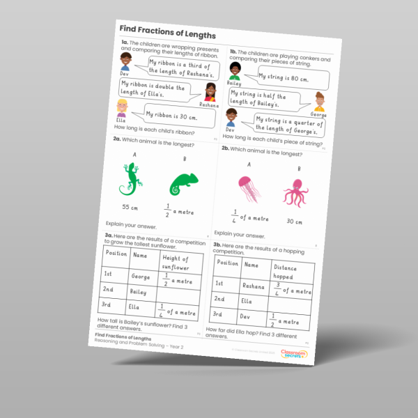 Year 2 Find Fractions Of Lengths Reasoning And Problem Solving Resource ...