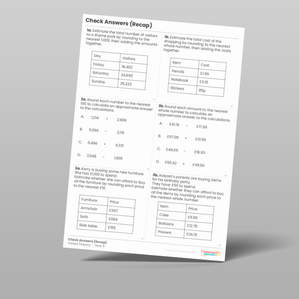 Year 5 Check Answers Recap Varied Fluency Resource | Classroom Secrets