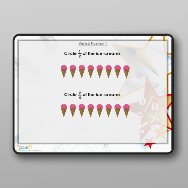 Year 2 Recognise The Equivalence Of A Half And Two Quarters Modelling ...