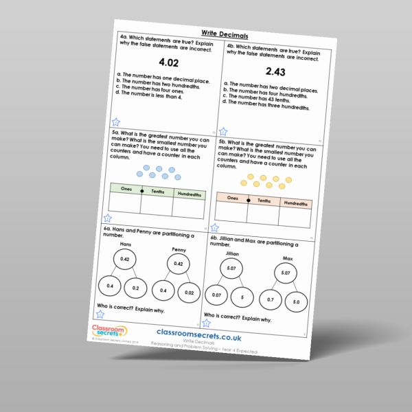 Year 4 Write Decimals Reasoning And Problem Solving Resource ...