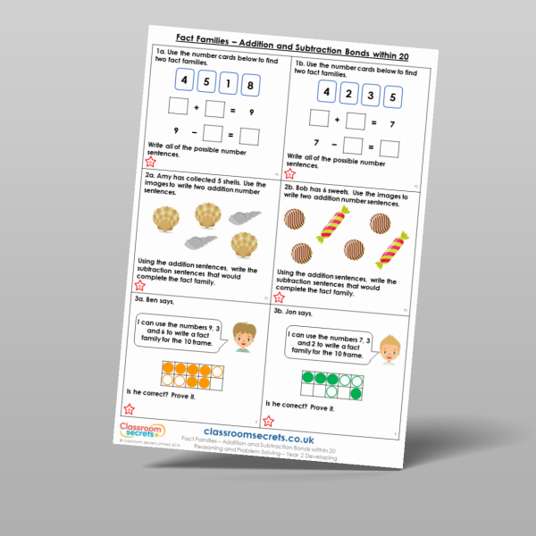 Year 2 Fact Families Addition And Subtraction Bonds Within 20 Reasoning ...