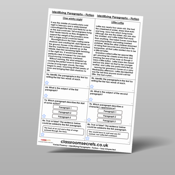 Year 4 Identifying Paragraphs Varied Fluency Resource | Classroom Secrets
