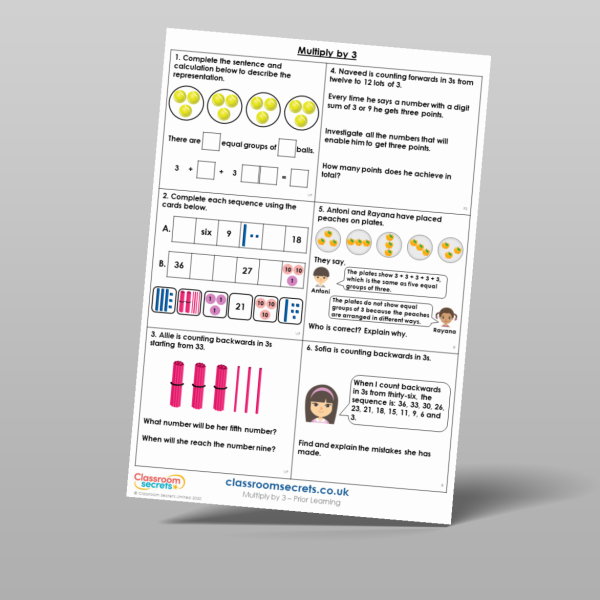 Year 3 Multiply By 3 Prior Learning Resource | Classroom Secrets