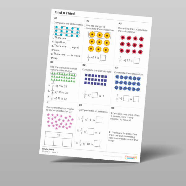 Year 2 Find A Third Fluency Matrix Resource | Classroom Secrets