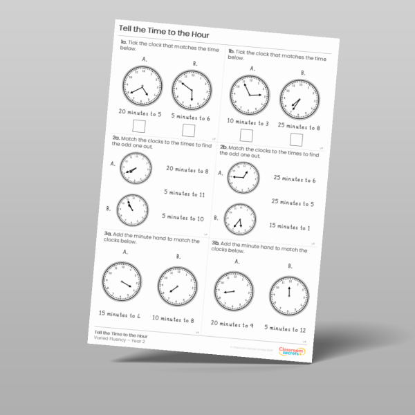 Year 2 Tell The Time To The Hour Varied Fluency 2 Resource | Classroom ...