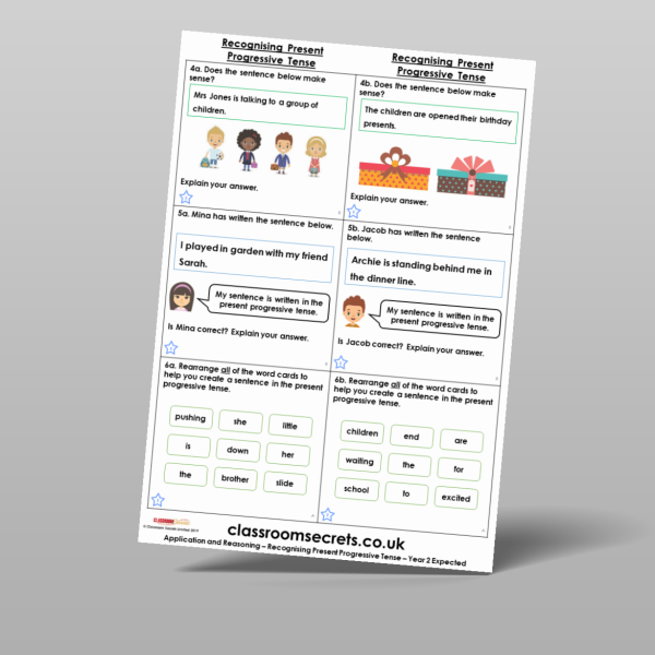 Year 2 Recognising Present Progressive Tense Application And Reasoning Resource Classroom Secrets