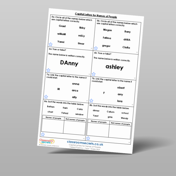 Year 1 Capital Letters For Names Of People Varied Fluency Resource ...