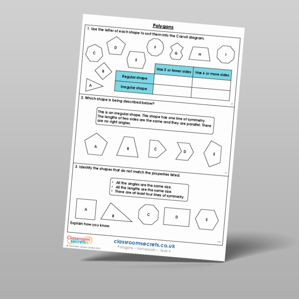Year 4 Polygons Homework Resource | Classroom Secrets
