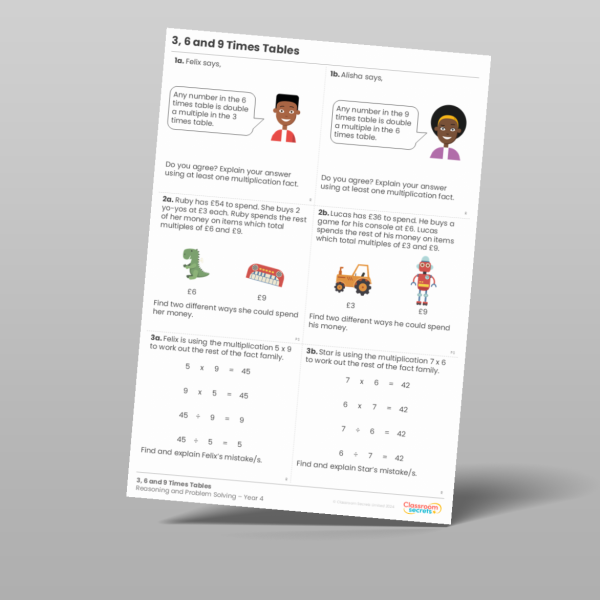 3, 6 and 9 Times Tables Reasoning and Problem Solving Resource ...
