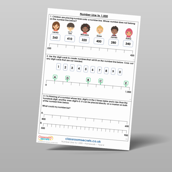 Year 4 Number Line To 1 000 Homework Resource | Classroom Secrets