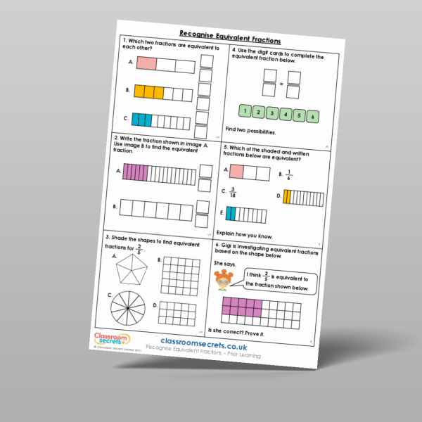 Year 5 Recognise Equivalent Fractions Prior Learning Resource ...