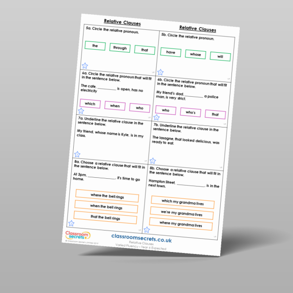 Year 6 Relative Clauses Varied Fluency Resource | Classroom Secrets