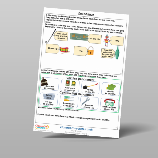 Year 3 Find Change Discussion Problem Resource | Classroom Secrets