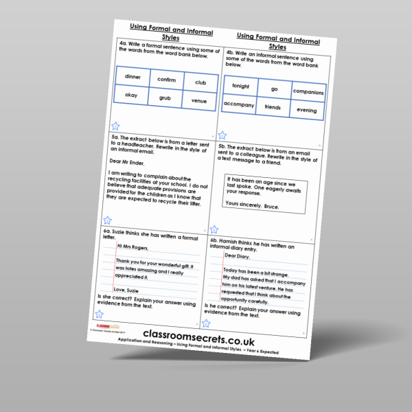Year 6 Using Formal And Informal Styles Application And Reasoning ...