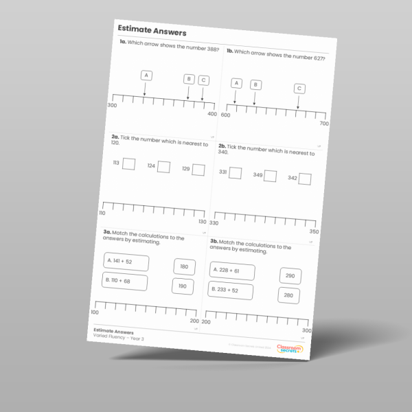 Year 3 Estimate Answers Varied Fluency 2 Resource | Classroom Secrets
