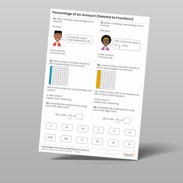 Year 6 Percentage Of An Amount Related To Fractions Reasoning And ...