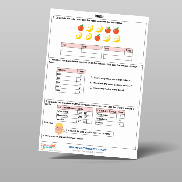 Year 2 Tables Homework Resource | Classroom Secrets