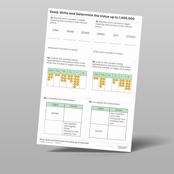 Year 6 Read Write And Determine The Value Up To 1 000 000 Varied Fluency 1 Resource Classroom