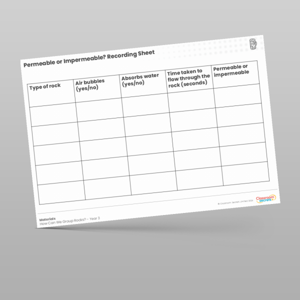 Year 3 Permeable Or Impermeable Recording Sheet Worksheet Resource ...